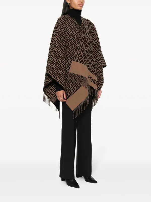 Fendi Ff-logo Print Virgin Wool-cashmere Blend Poncho - Brown