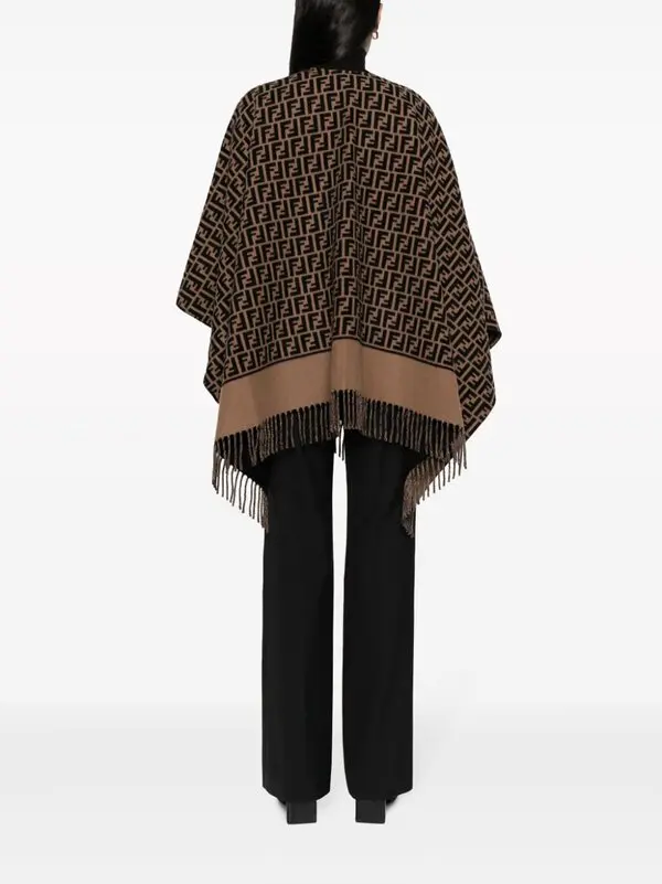 Fendi Ff-logo Print Virgin Wool-cashmere Blend Poncho - Brown