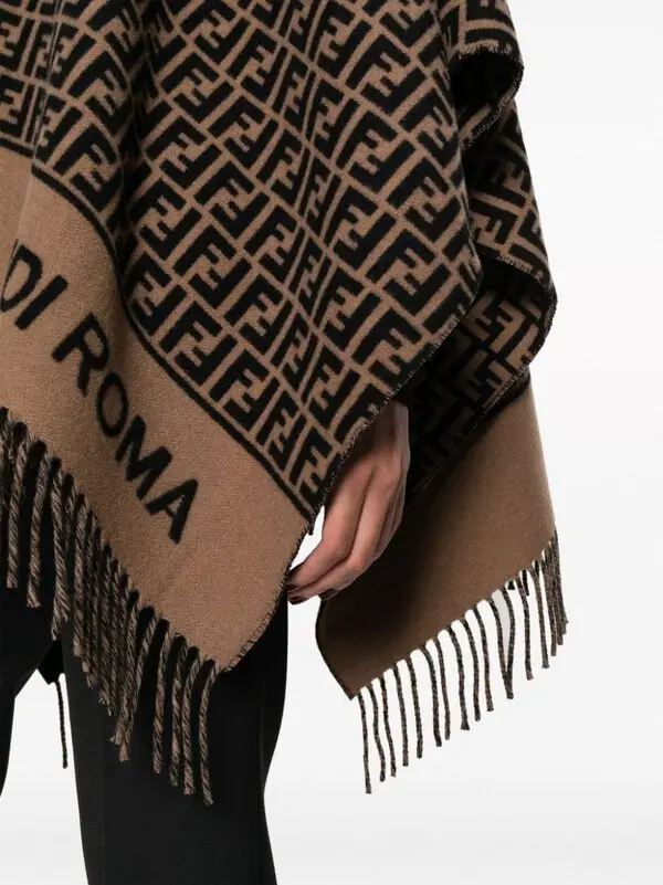Fendi Ff-logo Print Virgin Wool-cashmere Blend Poncho - Brown