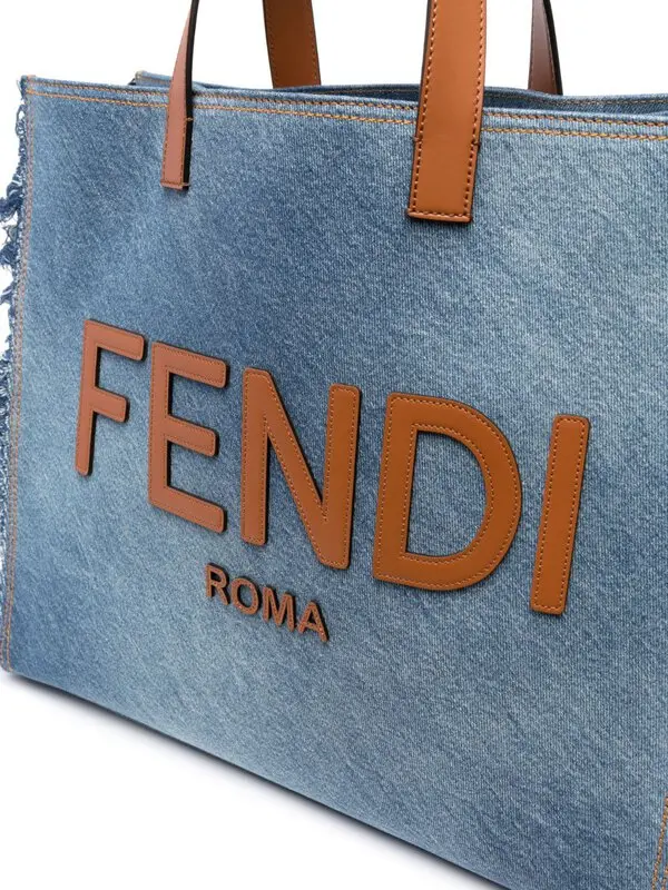 Fendi Fringe-Detailing Denim Tote Bag - Blue | Editorialist