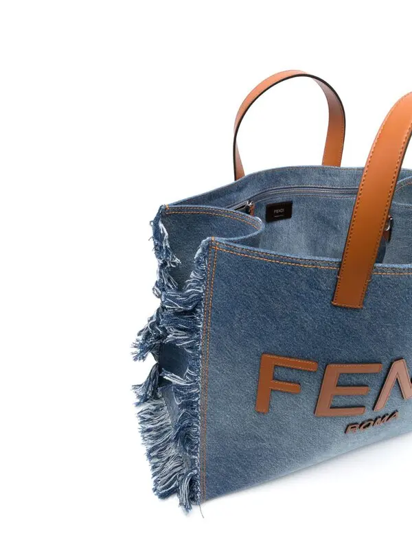 Fendi Fringe-Detailing Denim Tote Bag - Blue | Editorialist