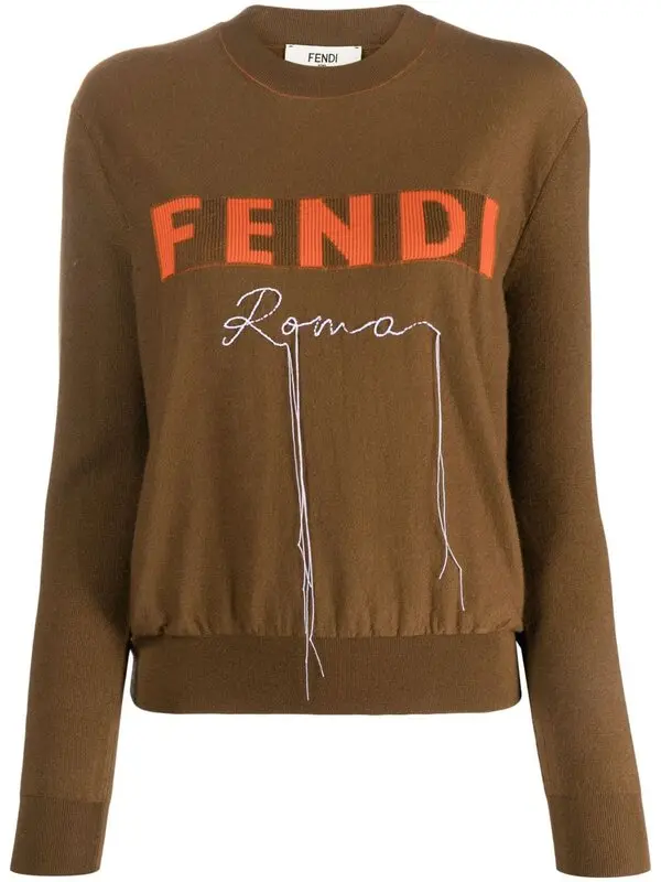 Fendi Logo Jacquard Knit Sweater - Brown