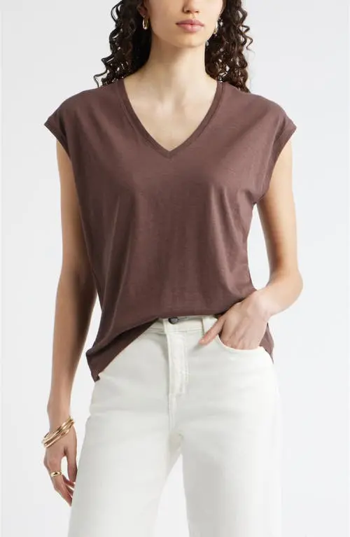 Nordstrom Sleeveless V-neck Cotton T-shirt - Brown Roast