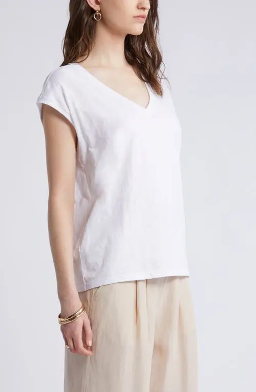Nordstrom Sleeveless V-neck Cotton T-shirt - White