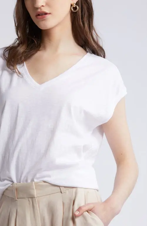 Nordstrom Sleeveless V-neck Cotton T-shirt - White