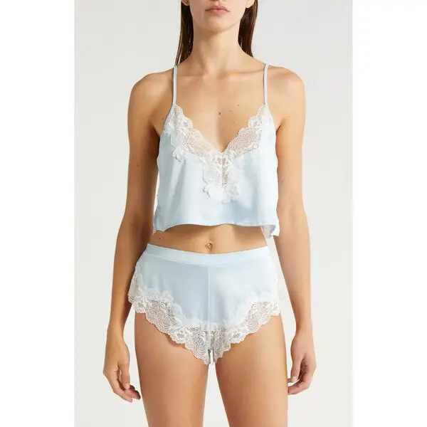 Bluebella Isabellay Lace Trim Satin Short Pajamas - Ice Water Blue