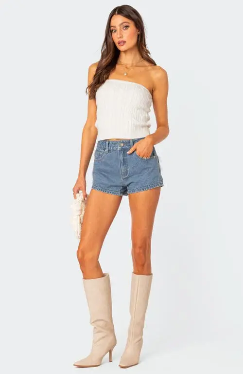 EDIKTED Bow Pocket Denim Shorts