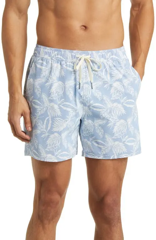 FAIR HARBOR The Bungalow Water Repellent Swim Trunks - Sky Blue Leaves
