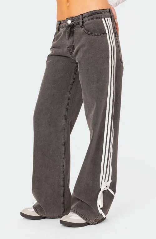 EDIKTED Ribbon Stripe Low Rise Wide Leg Jeans