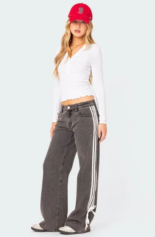 EDIKTED Ribbon Stripe Low Rise Wide Leg Jeans