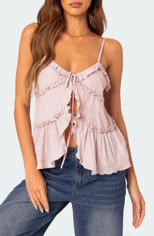 EDIKTED Juniper Ruffle Tie Front Camisole - Pink