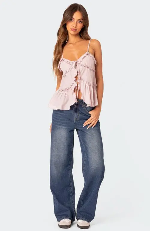 EDIKTED Juniper Ruffle Tie Front Camisole - Pink