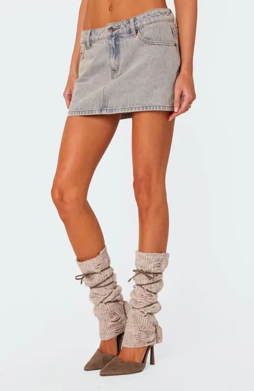 EDIKTED Low Rise Denim Miniskirt - Blue-washed
