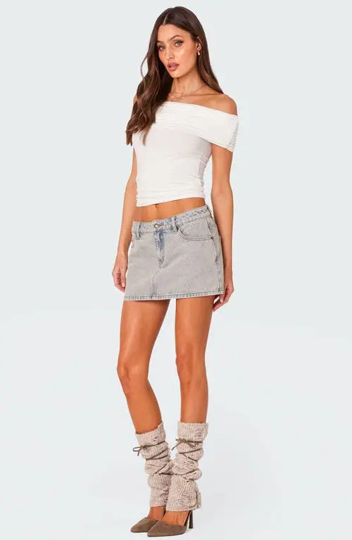EDIKTED Low Rise Denim Miniskirt - Blue-washed