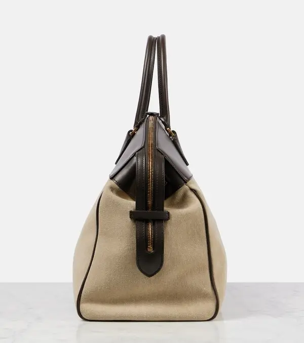 The Row George Xl Leather-Trimmed Duffle Bag - Neutrals  display picture 2