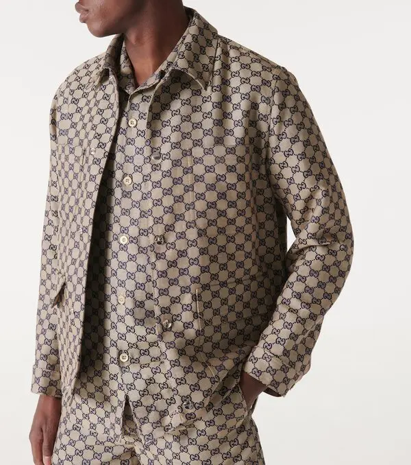 Gucci Gg Linen-blend Canvas Jacket - Blue
