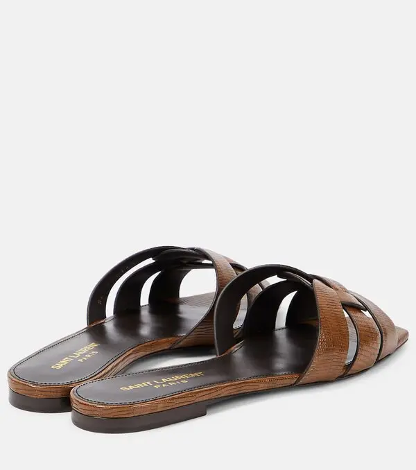 Saint Laurent Tribute Lizard-effect Leather Sandals - Brown