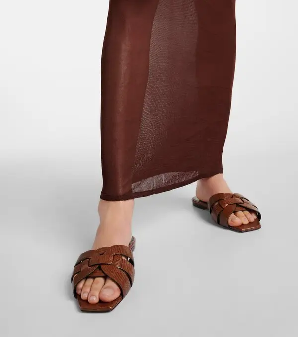 Saint Laurent Tribute Lizard-effect Leather Sandals - Brown
