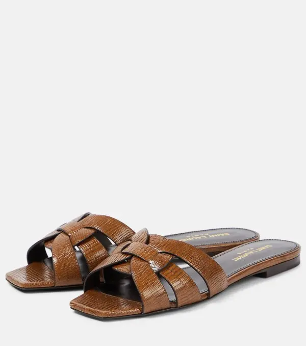 Saint Laurent Tribute Lizard-effect Leather Sandals - Brown