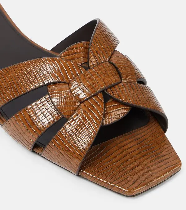 Saint Laurent Tribute Lizard-effect Leather Sandals - Brown