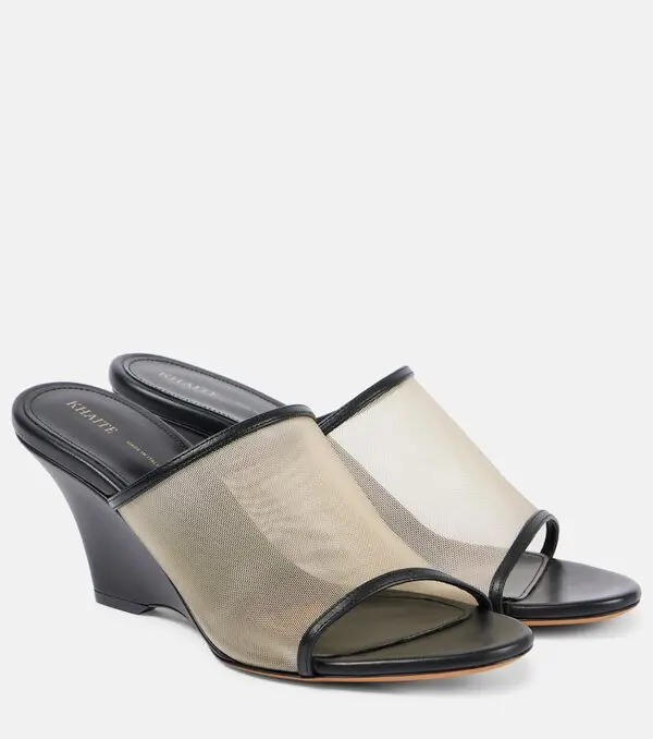 Khaite Marion Leather And Mesh Wedge Mules