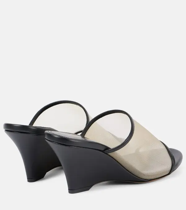 Khaite Marion Leather And Mesh Wedge Mules