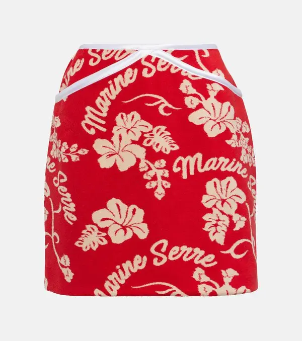 MARINE SERRE Leather-trimmed Jacquard Miniskirt - Red
