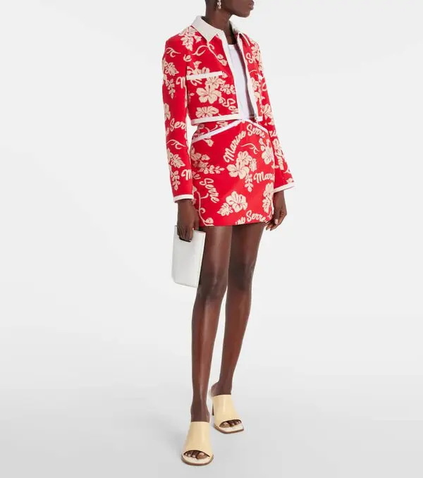 MARINE SERRE Leather-trimmed Jacquard Miniskirt - Red