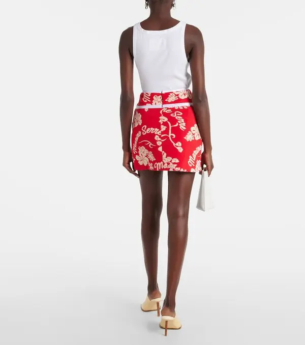 MARINE SERRE Leather-trimmed Jacquard Miniskirt - Red