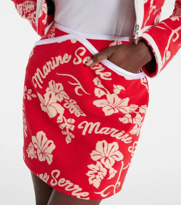 MARINE SERRE Leather-trimmed Jacquard Miniskirt - Red