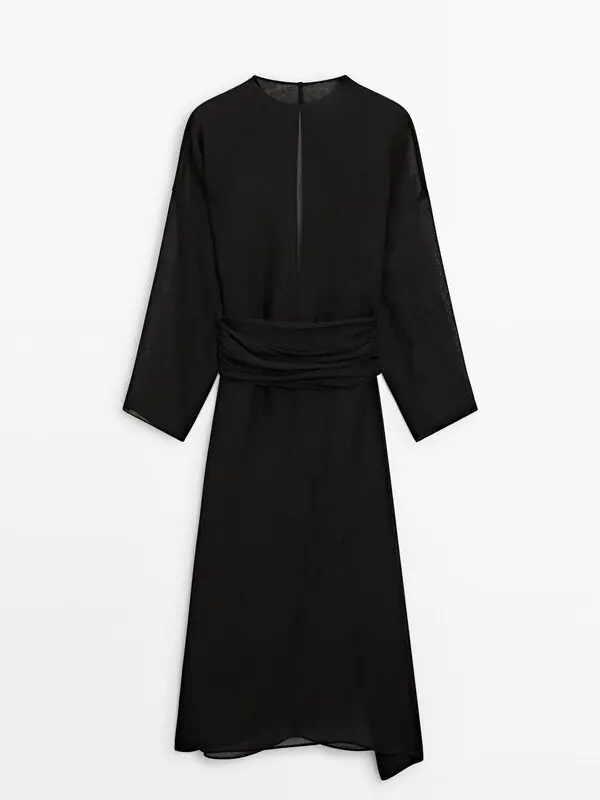 Massimo Dutti Dress With Sash Belt - Black | Editorialist