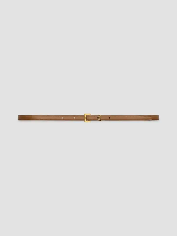 Saint Laurent Cassandre Extra Thin Belt In Smooth Leather - Ginger Bread