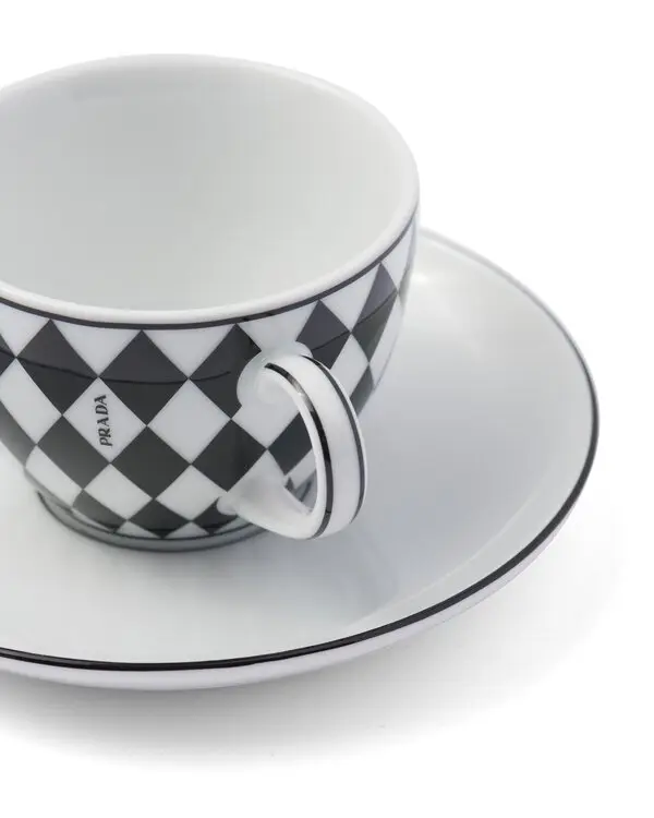 Prada Set Of Four Porcelain Espresso Cups Checkerboard - White