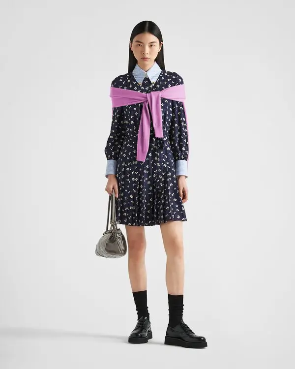 prada jacquard print mini dress Prada Jacquard Print Mini Dress - Navy