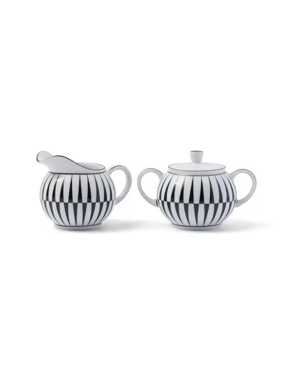 Prada Porcelain Milk Jug And Sugar Bowl Set With Stripes Motif - White