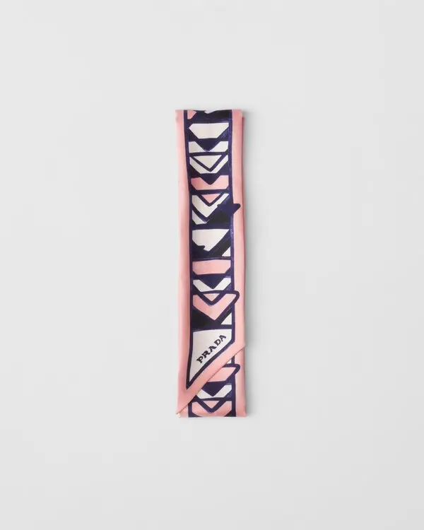 Prada Printed Twill Skinny Scarf - Pink/black