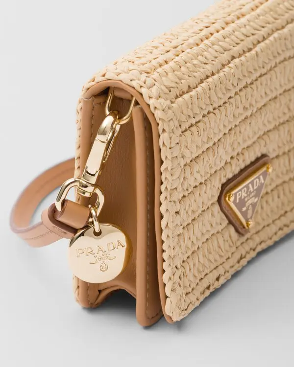 Prada Raffia-effect Crochet Card Holder With Shoulder Strap - Natural