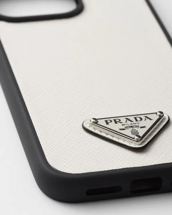 Prada Saffiano Leather Cover For Iphone 15 Pro Max - White