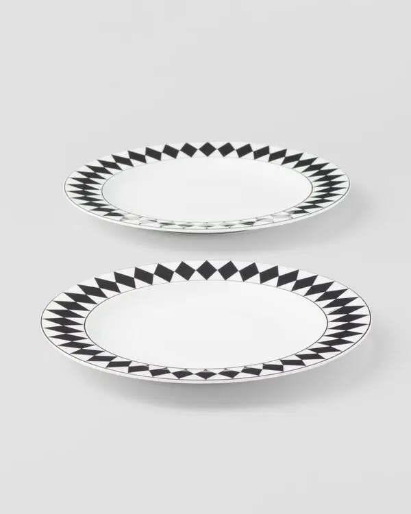 Prada Set Of Two Porcelain Dinner Plates Checkerboard