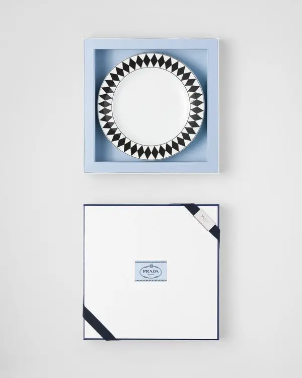 Prada Set Of Two Porcelain Dinner Plates Checkerboard