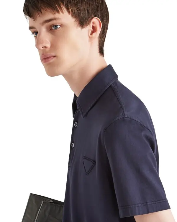 Prada Hort-leeved Cotton Polo Hirt - Blue