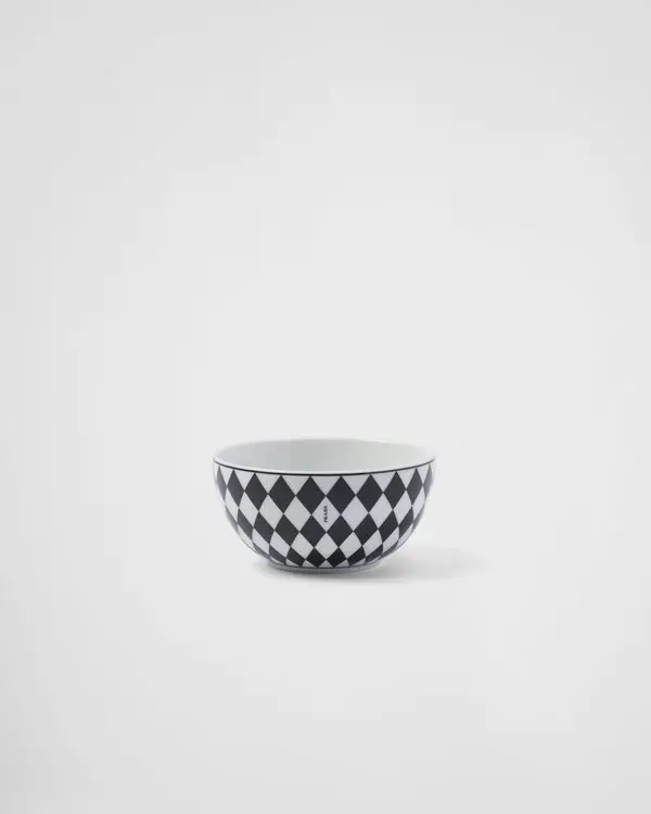 Prada Set Of Two Porcelain Rice Or Cereal Bowls Checkerboard