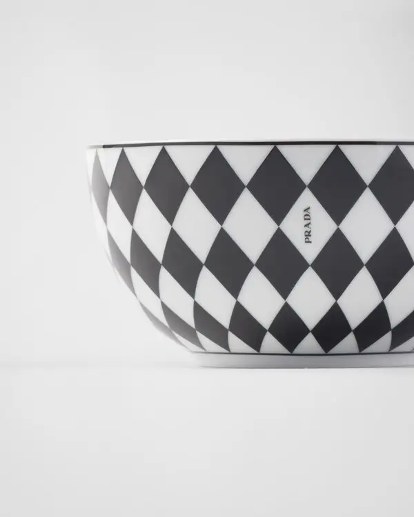 Prada Set Of Two Porcelain Rice Or Cereal Bowls Checkerboard
