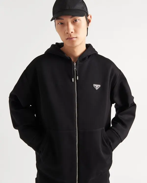 Prada Reversible Cotton Fleece And Re-Nylon Hoodie - Black/Black