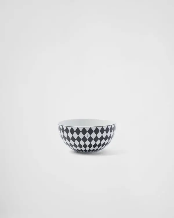 Prada Set Of Two Porcelain Soup Bowls Checkerboard - White/black