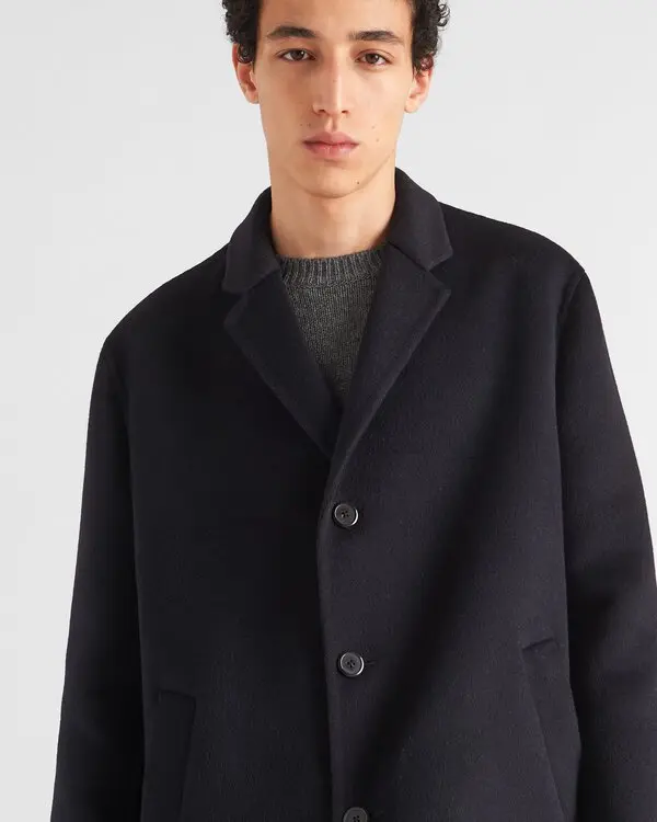Prada Single-Breasted Wool Blend Coat - Blue | Editorialist