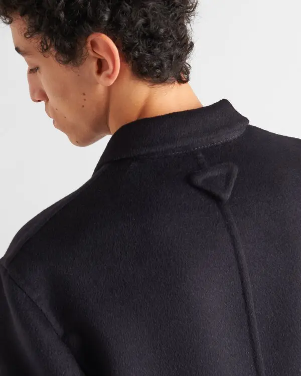 Prada Single-Breasted Wool Blend Coat - Blue | Editorialist