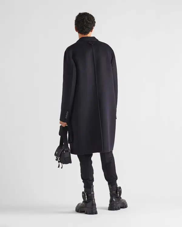 Prada Single-Breasted Wool Blend Coat - Blue | Editorialist
