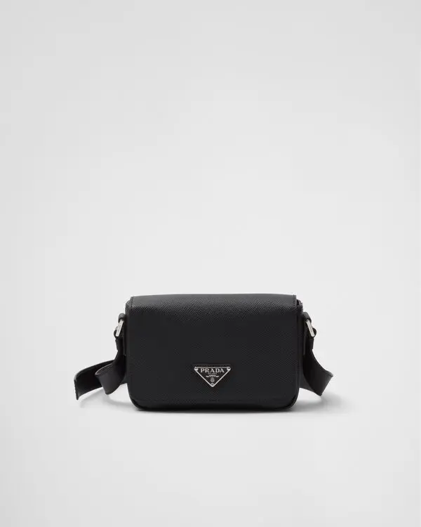 Prada Saffiano Leather Flap Shoulder Bag - Black | Editorialist