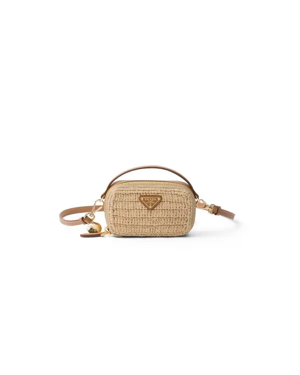 Prada Crochet And Leather Mini Pouch - Neutral